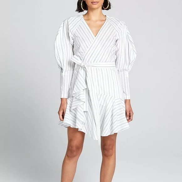 A.L.C. | Dresses | New Alc Enzo Puff Sleeve Striped Poplin Wrap Dress ...